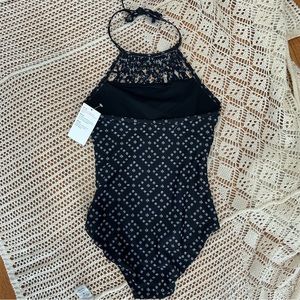 Swim | Nwt Macrame Black And White One Piece Bathing Suit Swimsuit Size ...